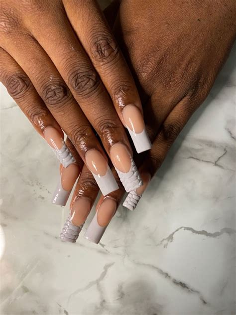 Gray Croc Print French Tip Nails In 2023 French Tip Nails Croc Print