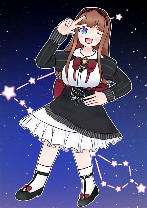 「夜空に輝くちえりちゃんはかわいいなあちぇり絵 」もひのイラスト
