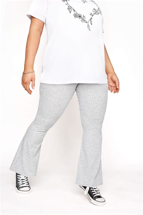 Grey Ribbed Flare Leggings Yours Clothing