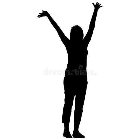 Black Silhouette Woman With Her Hands Raised Vector Illustration Stock