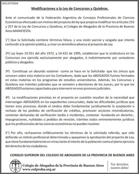 Solicitada Modificaciones A La Ley De Concursos Y Quiebras Colproba