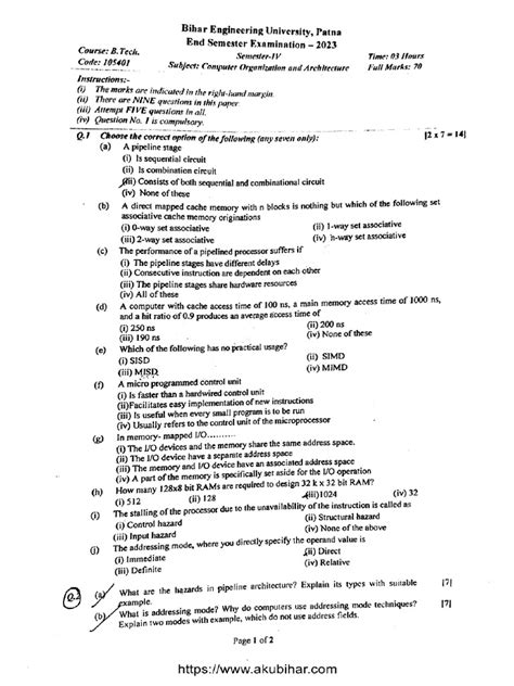 Btech Cs 4 Sem Computer Organization And Architecture 105401 2023 Pdf