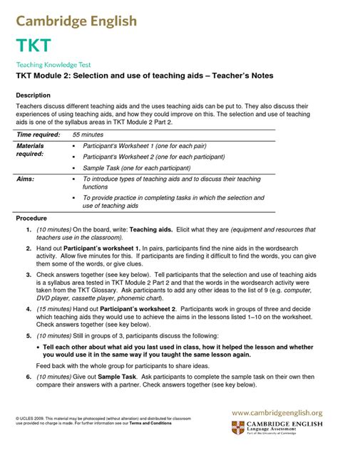 Tkt Module 2 Selection And Use Of Teaching Aids Pdf Teachers Learning