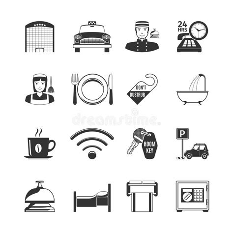 Iconos Del Negro Del Servicio De Hotel Fijados Ilustración Del Vector