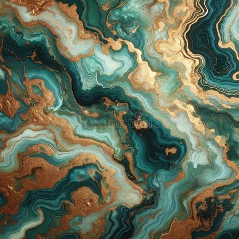Vibrant Of Blue And Green Swirl Together With Accents Of Gold Stock