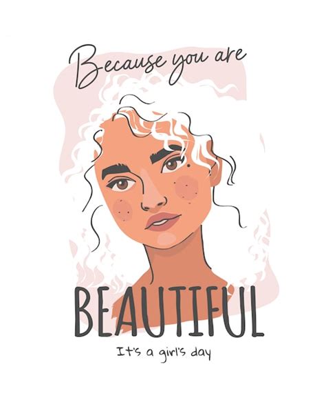 Premium Vector Beautiful Slogan With Cartoon Wavy Hair Girl Illustration