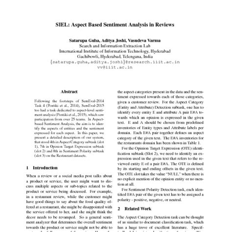 Siel Aspect Based Sentiment Analysis In Reviews Acl Anthology