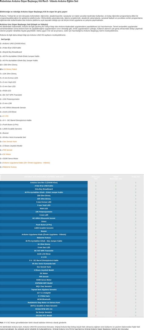 Robotistan Arduino Uyumlu Süper Başlangıç Seti Uno Rev3 KLON E