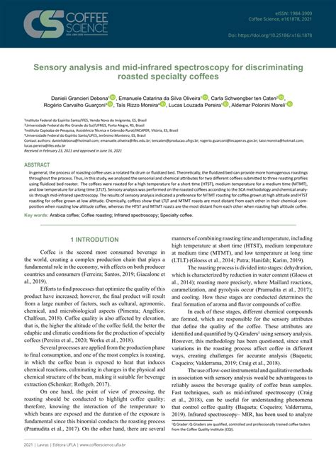 Pdf Sensory Analysis And Mid Infrared Spectroscopy For Discriminating Roasted Specialty Coffees