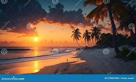 Una Playa Tropical Al Atardecer Con Aguas Cristalinas Y Palmeras Foto