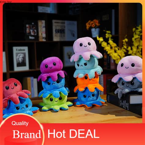 Hot Selling Tiktok Reversible Flip Stuffed Octopus Soft Plush Doll Double Sided Color Flip