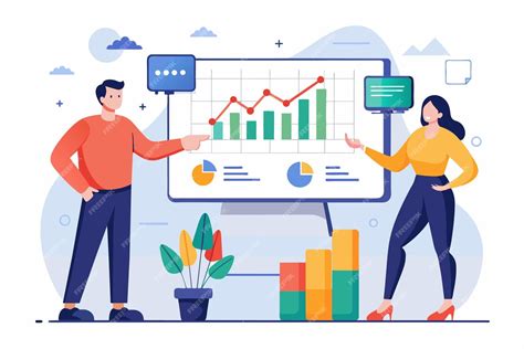 Premium Vector A Man And A Woman Discussing Trading Data Pointing At
