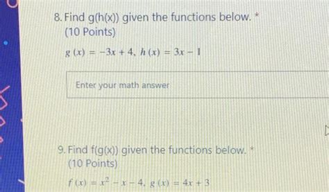 Solved 8 Find G H X Given The Functions Below 10 Chegg Com
