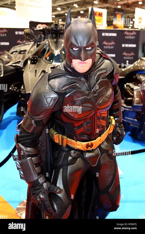 London Uk 22nd May 2015 A Fan Dressed As Batman Poses In Front Of