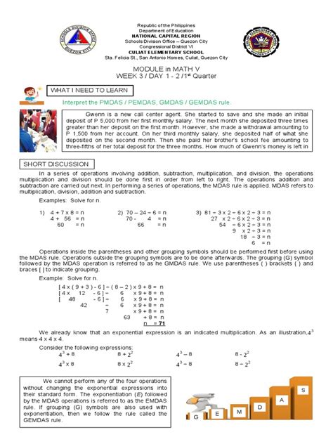 Math V Week 3 Day 1 2 Pmdas Pemdas Gmdas Gemdas Download Free Pdf Bracket Arithmetic