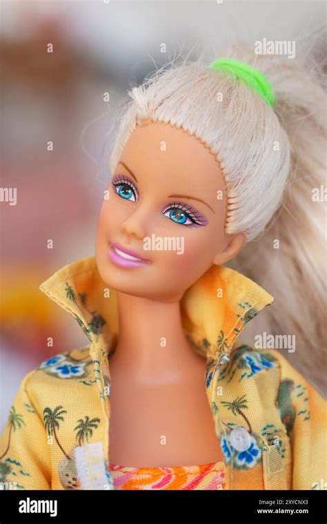 Close Up Of A Barbie Doll Face With Blonde Hair Stock Photo Alamy