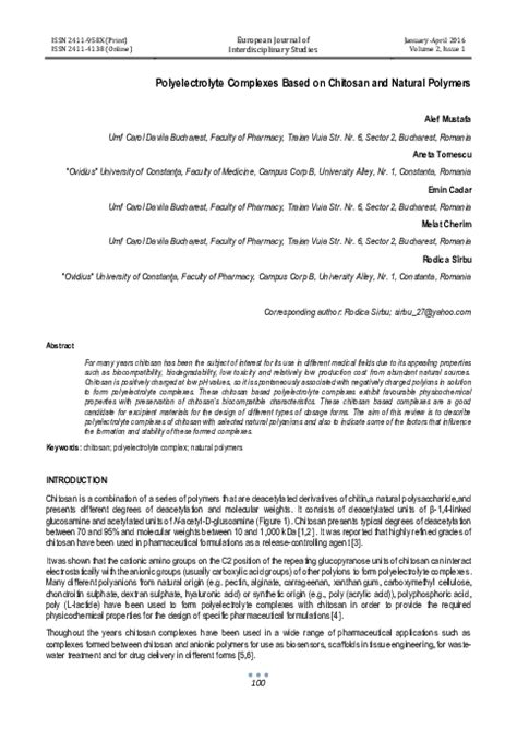 Pdf Polyelectrolyte Complexes Based On Chitosan And Natural Polymers