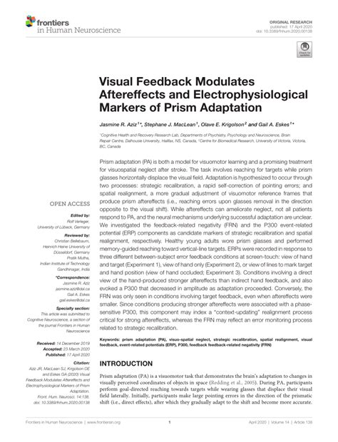 Pdf Visual Feedback Modulates Aftereffects And Electrophysiological