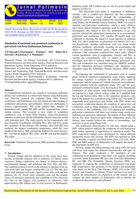 Pdf Simulation Of Turbulent Non Premixed Combustion In Pulverized Coal From Kalimantan Indonesia