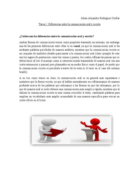 Tarea 1 Unidad 2 Diferencias Entre La Comunicación Oral Y Escrita