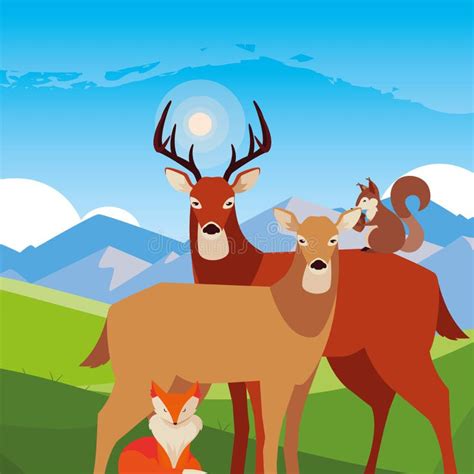 Deer Fox And Squirrel Happy Autumn Season Stock Illustration