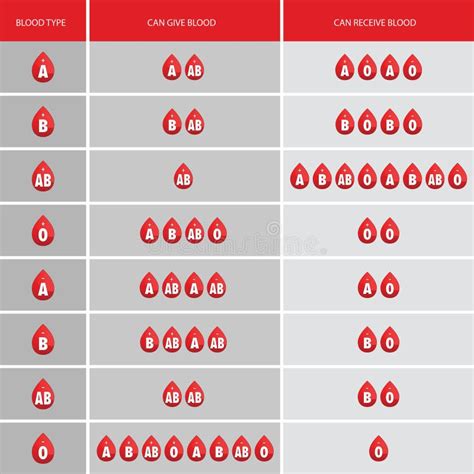 Tipo De Sangre Tabla Carta De La Compatibilidad Con El Donante Y Los Grupos Receptores