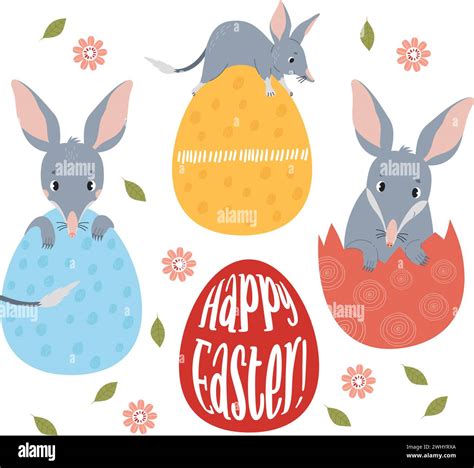 Collection Easter Bilbies With Easter Eggs Australian Cute Animal