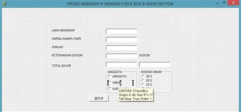 Belajar Delphi Membuat Proses Beberapa IF Dengan Check Box Radio Button Menggunakan Delphi 7