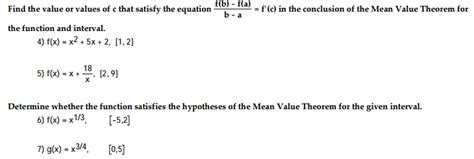 Solved Find the value or values of c that satisfy the | Chegg.com