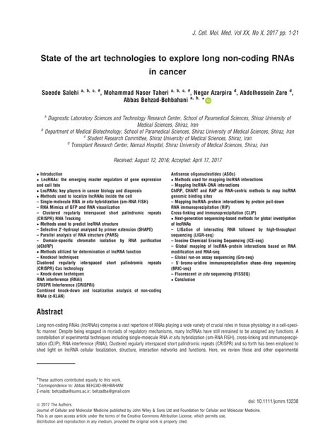 Pdf State Of The Art Technologies Used To Explore Long Non Coding
