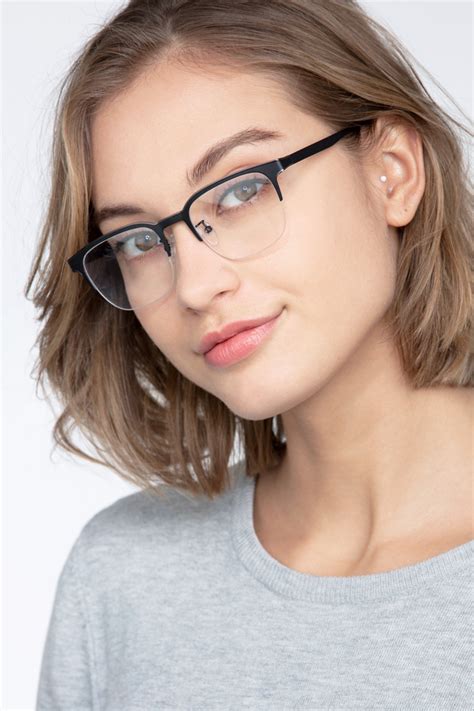 Fathom Rectangle Gunmetal Black Semi Rimless Eyeglasses Eyebuydirect
