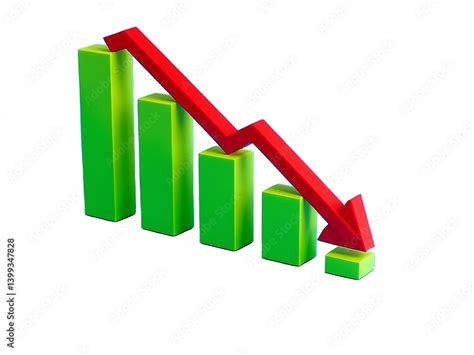 Declining Bar Graph With Red Arrow Indicating Decrease In Data Over Categories Or Time