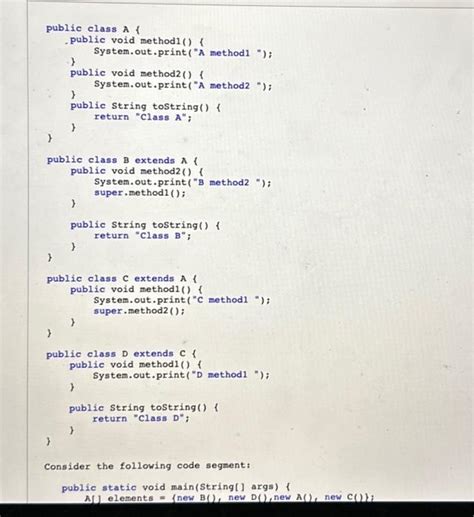 Solved Public Class A Public Void Methodl