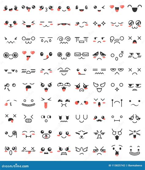 Colección De Ojos Y De Bocas Preciosos Lindos Del Kawaii Caras De La