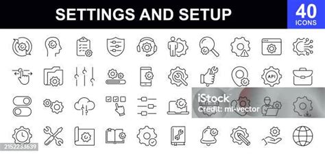 설정 및 설정 아이콘 설정 Ui 아이콘 집합입니다 기어 조정 설정 기본 설정과 같은 아이콘이 포함되어 있으며 옵션 컨트롤 서비스 작동 아이콘 등이 포함되어 있습니다 벡터