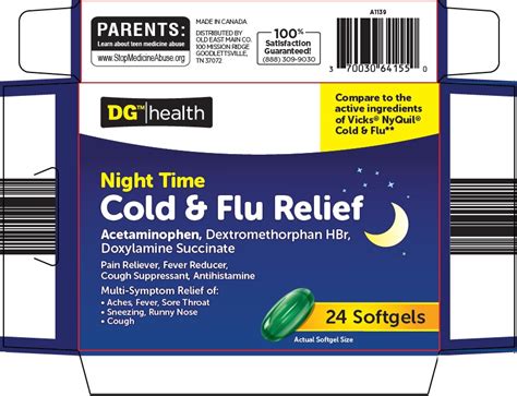 Dailymed Dg Health Cold And Flu Relief Acetaminophen Dextromethorphan Hbr Doxylamine