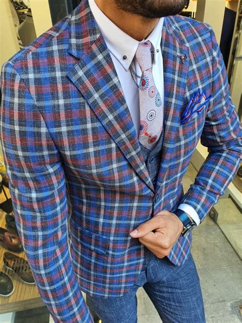 Aysoti Reno Navy Blue Slim Fit Plaid Check Suit Aysotiman