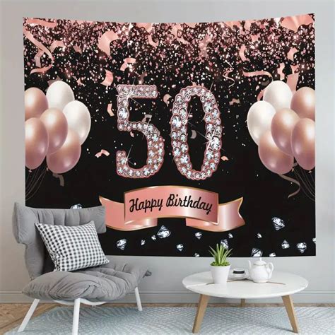 Vinyl Tapestry 50th Birthday Decorations Women Rose Golden Temu