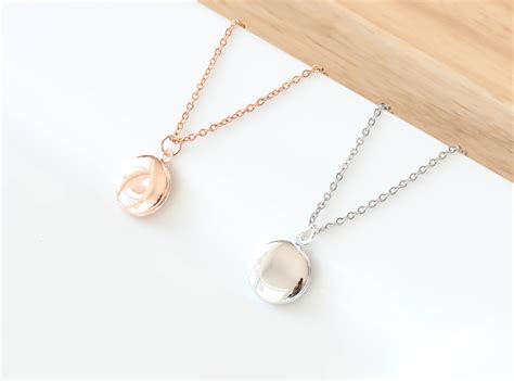 Locket Necklace Rose Gold Round Locket Silver Personalized Etsy