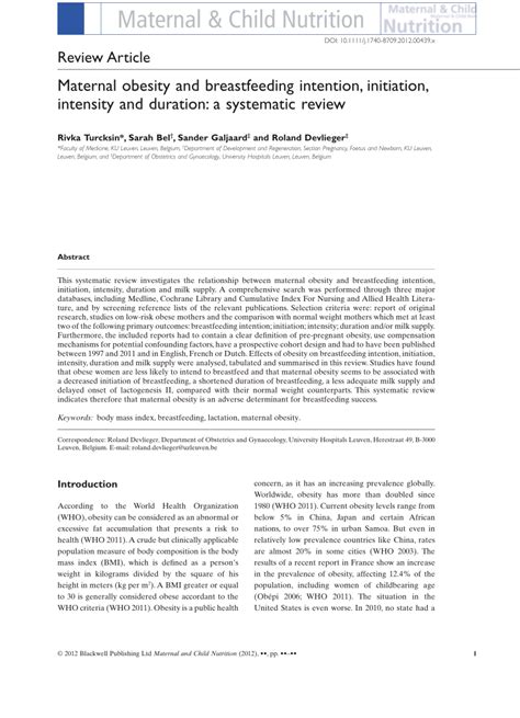 Pdf Maternal Obesity And Breastfeeding Intention Initiation Intensity And Duration A