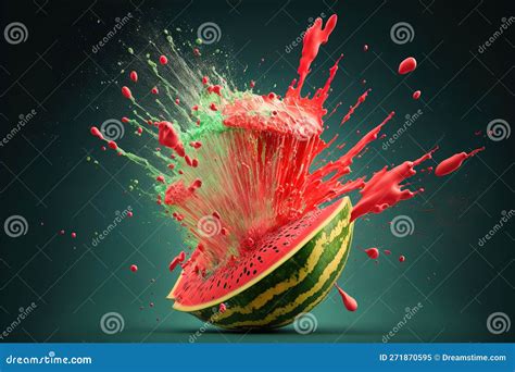 Fresh Watermelon Exploding With Juice Generative Ai Stock Illustration