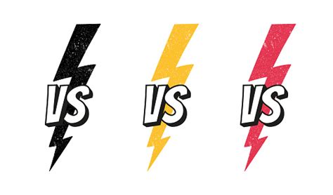 개념 Vs 싸움 전투 스포츠 경쟁 대회 경기 게임에 대한 흰색 배경에 고립 번개 볼트 세트 대 벡터 일러스트레이션
