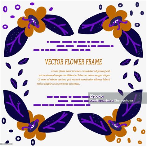 세련 된 플랫 스타일의 장식 꽃 프레임입니다 꽃과 잎은 손으로 그려진 트렌디한 색상 초대장 광고 엽서 포스터에 대 한 벡터 일러스트 레이 션 0명에 대한 스톡 벡터 아트 및