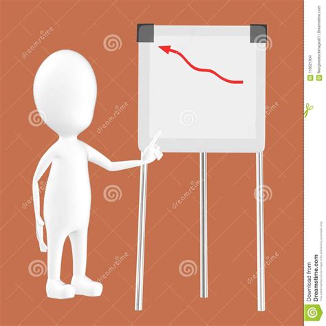 3d White Character Pointing His Hands Towards A Increasing Graph