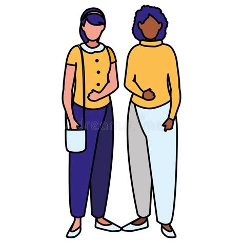 Couple Of Girls Interracial Characters Stock Vector Illustration Of
