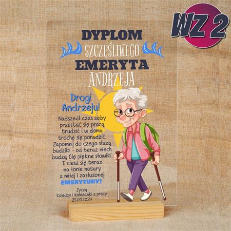 Statuetka Dyplom Prezent Na Emeryturę Dla Emeryta Emerytki Pamiątka A4 Y4