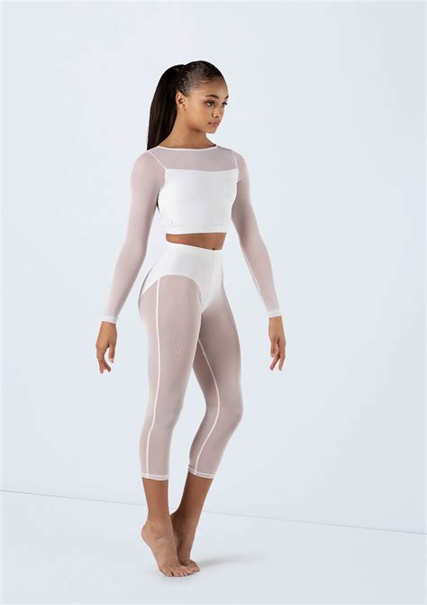 Weissman Long Sleeve Crop Top With Mesh Move Dance