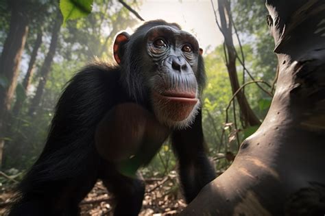 Premium AI Image A Close Up Of A Monkey In A Forest Ai Generative Image