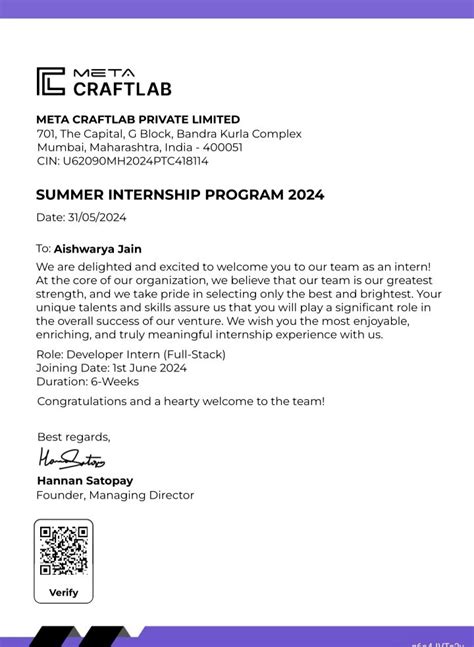 aishwarya jain on linkedin internship fullstack metacraftlab