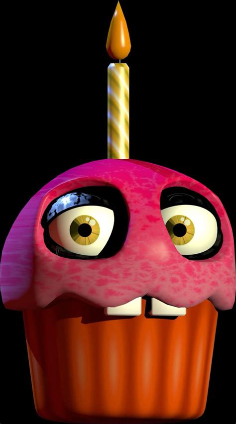 A Pink Cupcake With A Lit Candle In Its Mouth And Eyes On A Black